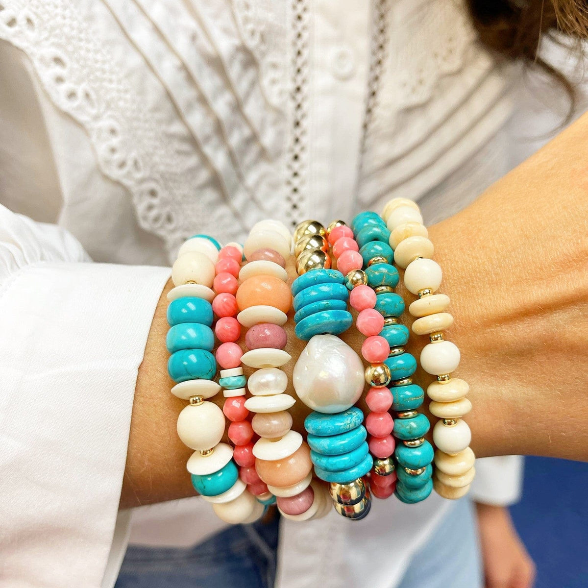 Turquoise and coral bracelet store